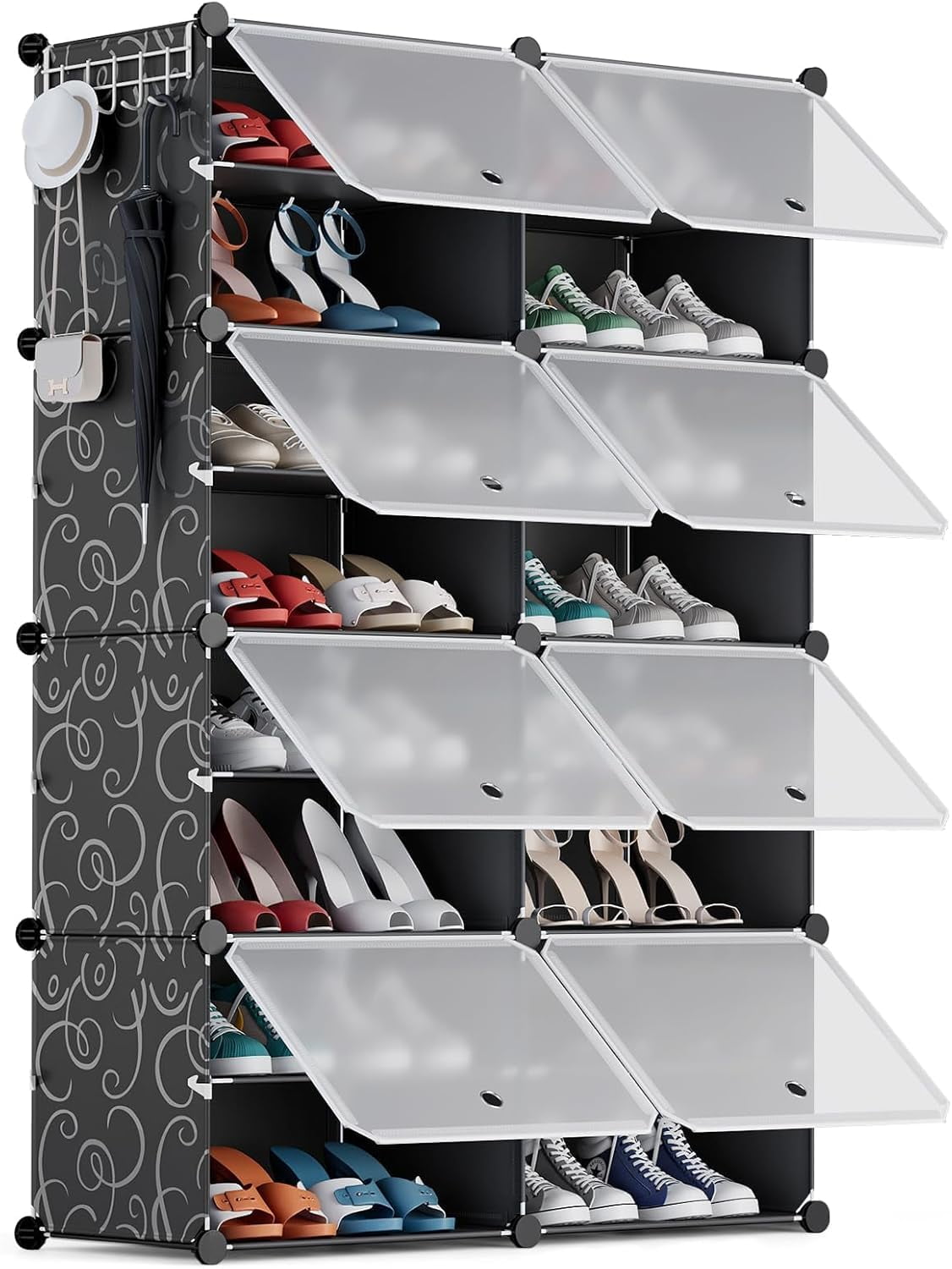 Shoe Storage Organizer Cabinet 32 Pair Plastic Shoe Rack with Cover ...