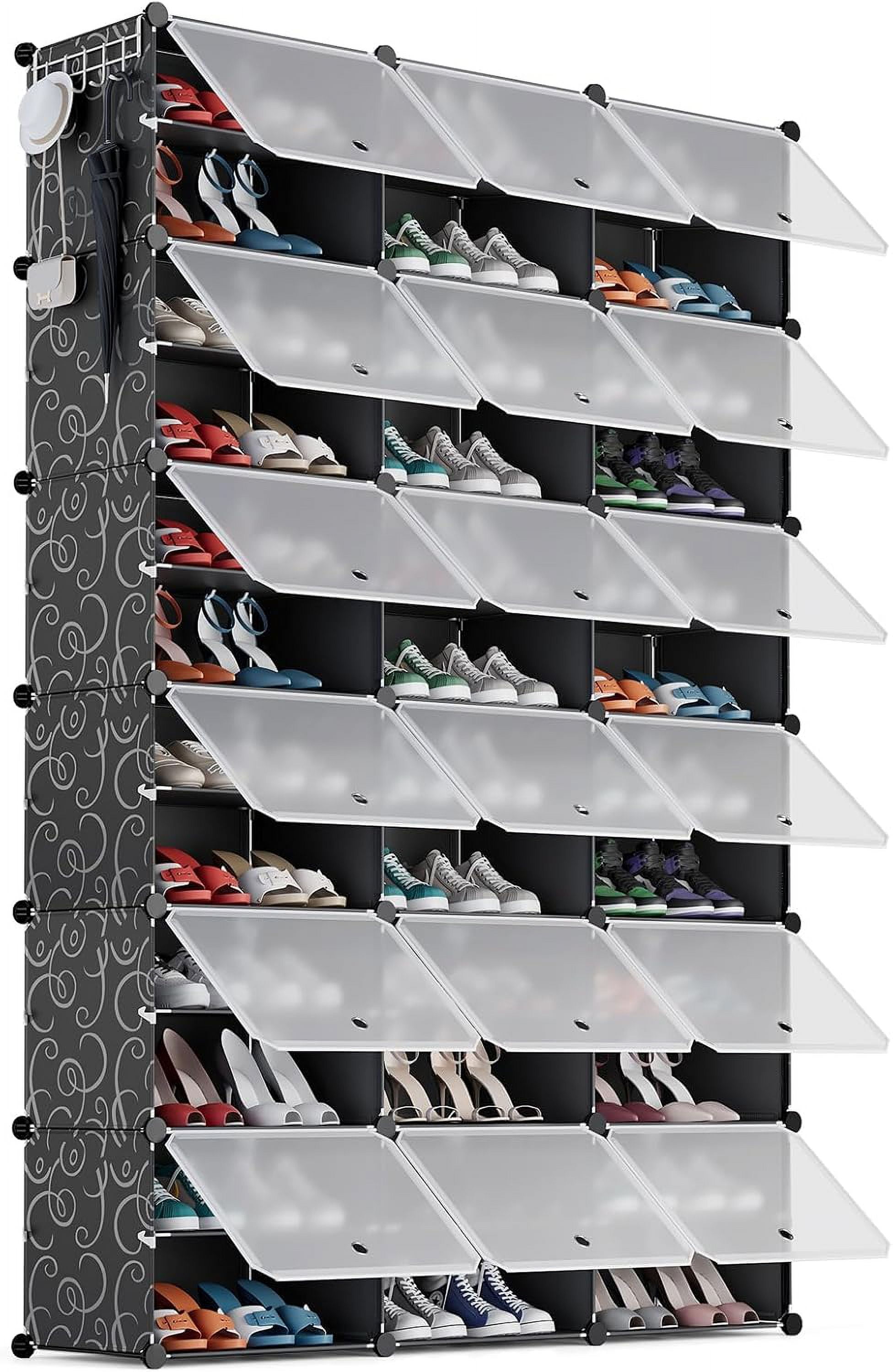 Shoe Storage Organizer Cabinet 72 Pair Plastic Shoe Rack with Cover ...