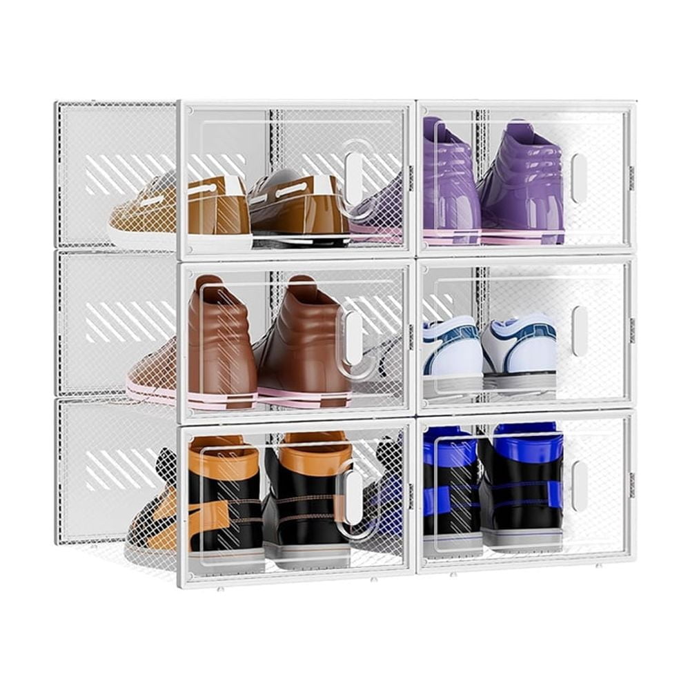Shoe Storage Organizer for Closet - Clear Plastic Stackable Shoe Boxes ...