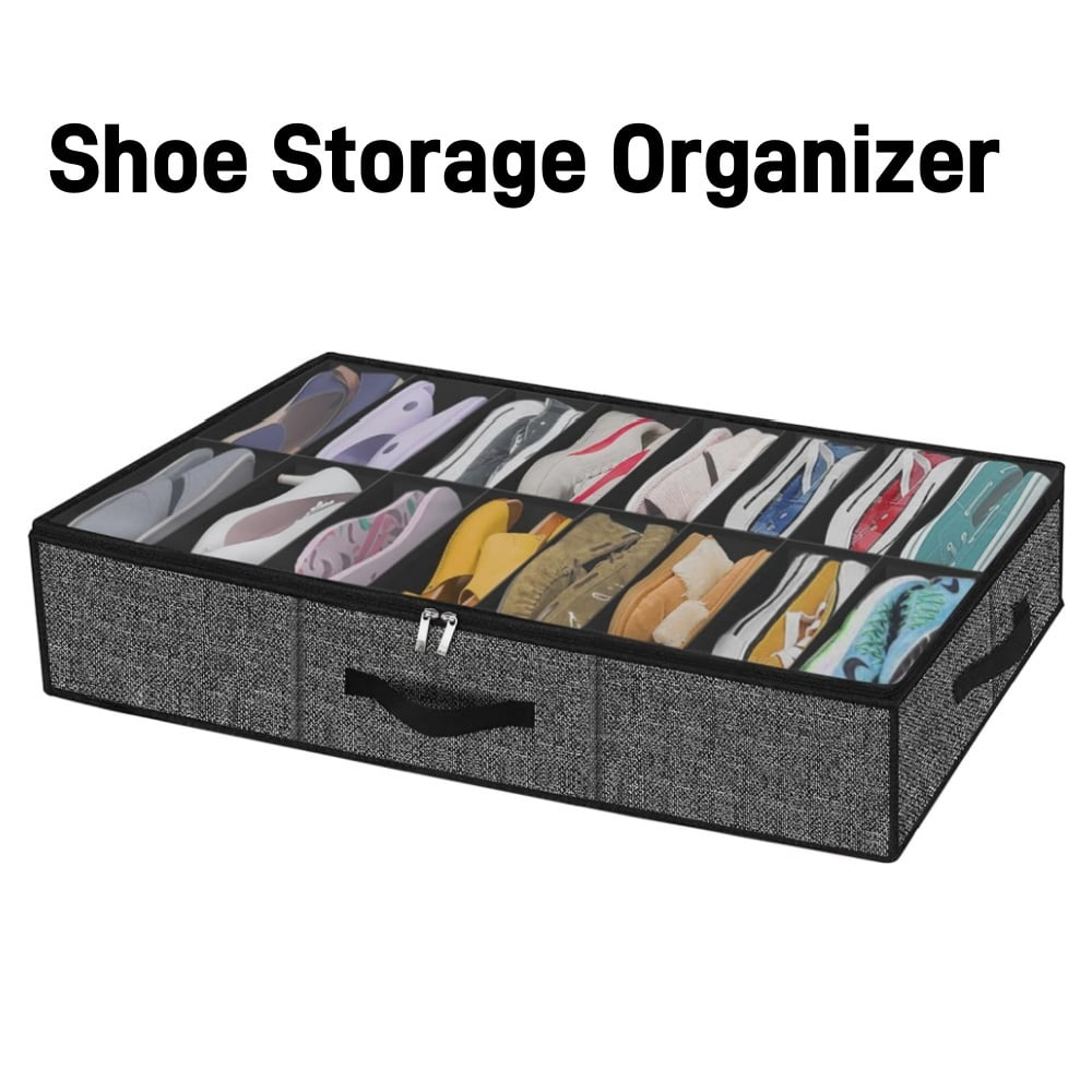 Shoe Storage Organizer box for Under Bed, Fit 12 Pairs, Collapsible ...