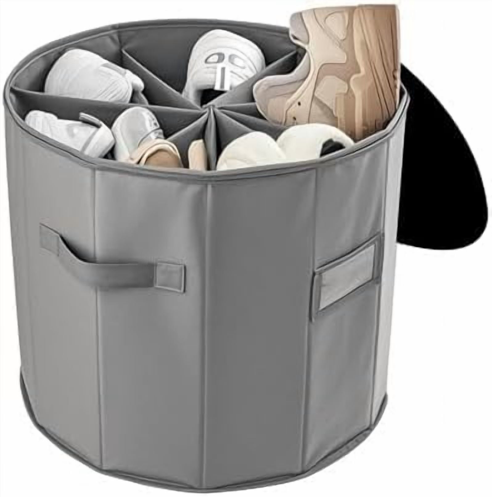 ,Shoe Storage Organizer with Dividers, Round Container Box, Gray ...
