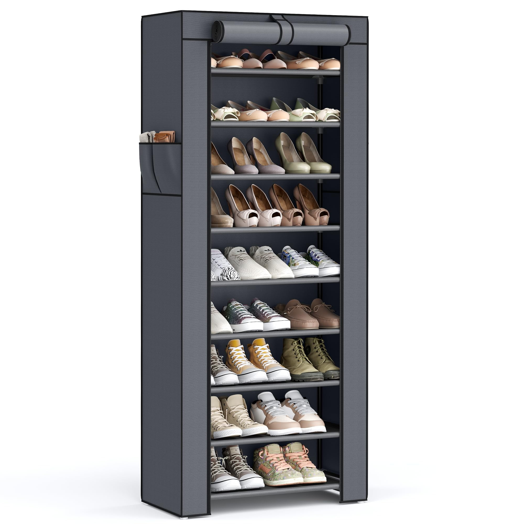 Shoe Storage Shelf 9 Tier with Fabric Cover, Holds 27-35 Pairs ...