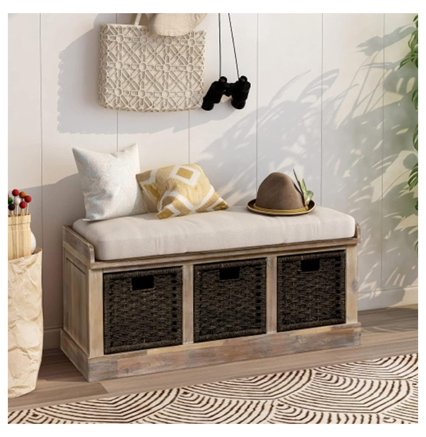Shoe Storage , Small Entry with 3 Classic Rattan Baskets & Removable ...