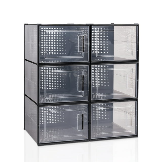 Shoe Storage Stackable Entryway Box Set of 6, Plastic, Black - Walmart.com
