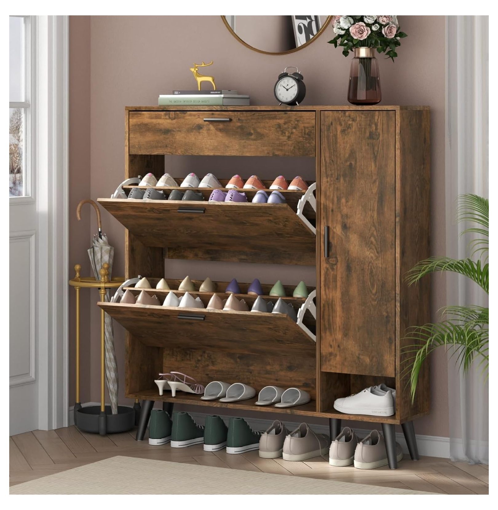 Shoe Storage With 2 Drawers & Side Cabinet, Narrow Storage With Doors ...