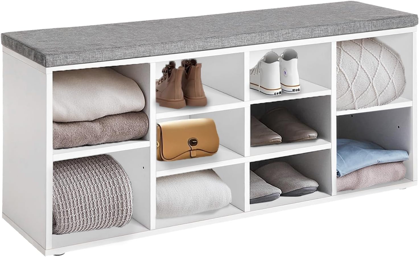 Shoe Storage w/Cushions,3-Tier Cubby Shoe Rack 10 Cubbies,Adjustable ...