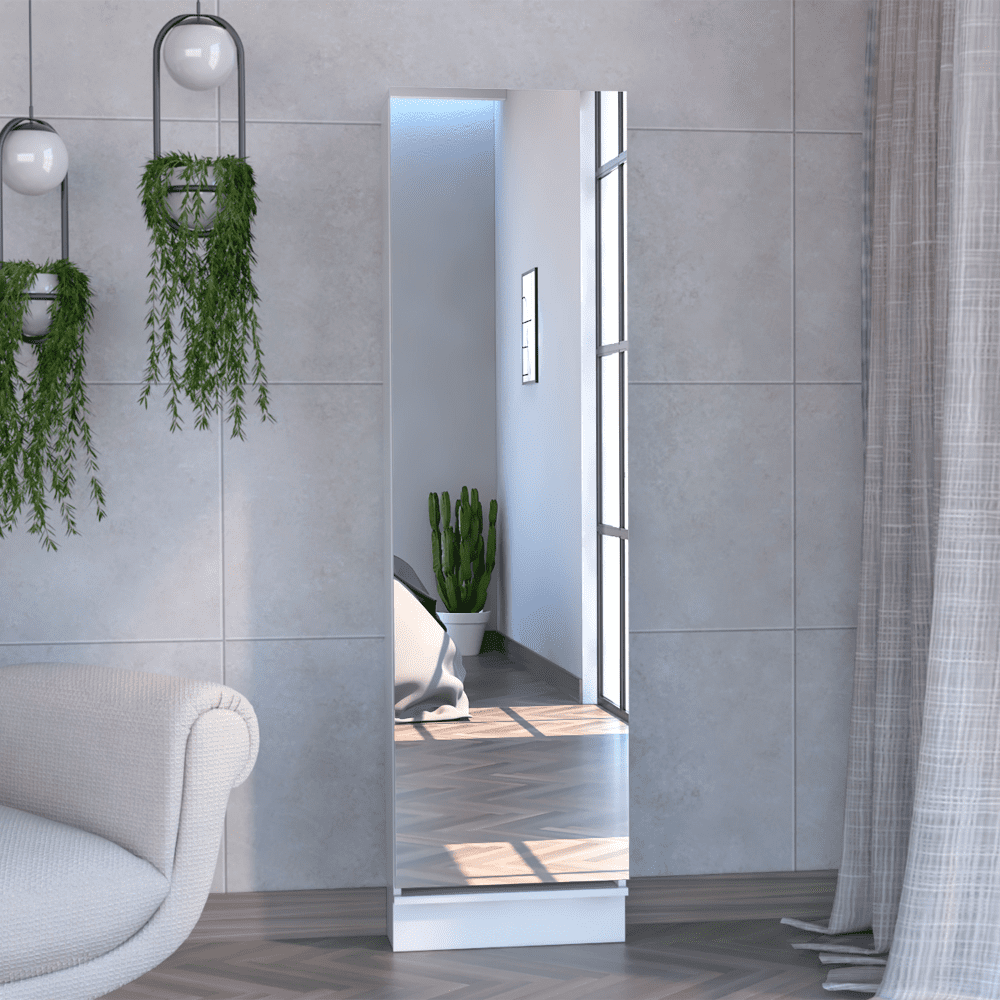 Shoe rack 67" H, five internal Storage Shelves, a mirror, a door ...