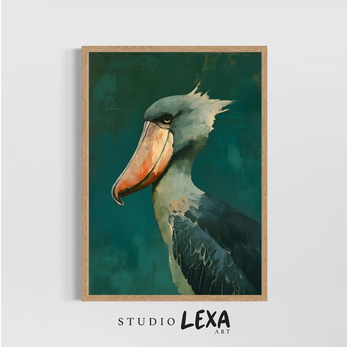Shoebill Wall Art Exotic Bird Decor Moody Wildlife Artwork Maximalist ...