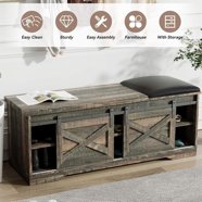 VIRTRON 47 Inch Modern Farmhouse Sliding X Barn Door Litterbox Bench ...