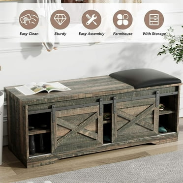 VIRTRON 47 Inch Modern Farmhouse Sliding X Barn Door Litterbox Bench ...