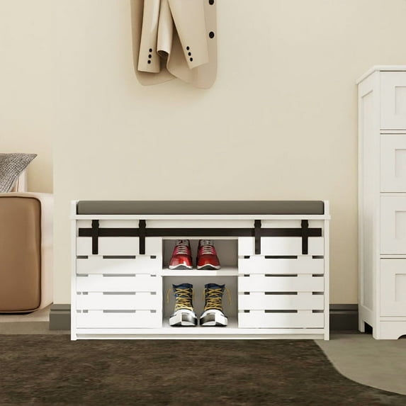 Shoes Benches with Cabinet White Shoe Storage Benches,Farmhouse Rack ...