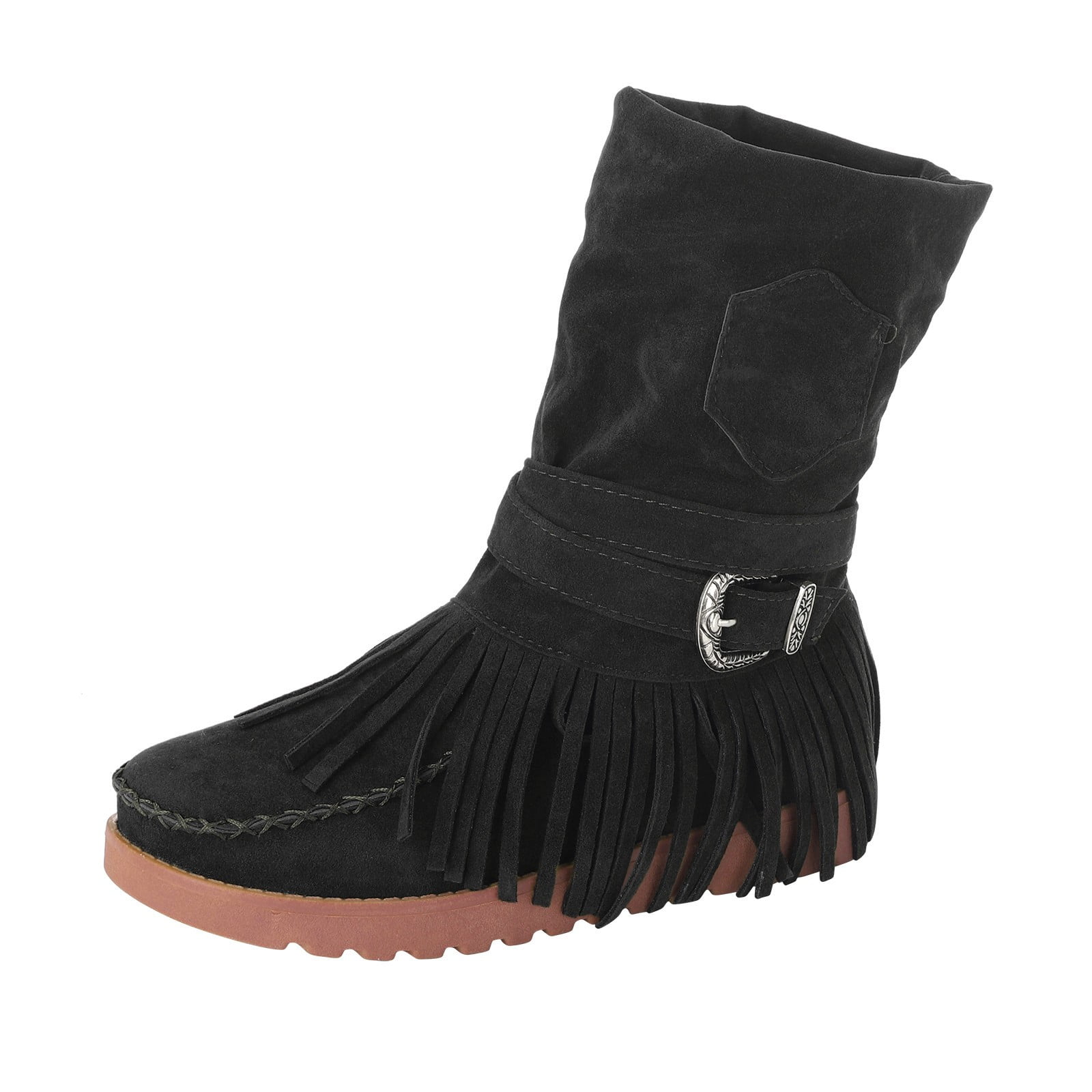 Shoes Casual Fashion Toe Retro Short Womens Fringe Boots Round Flat Womens Boots Womens Rain