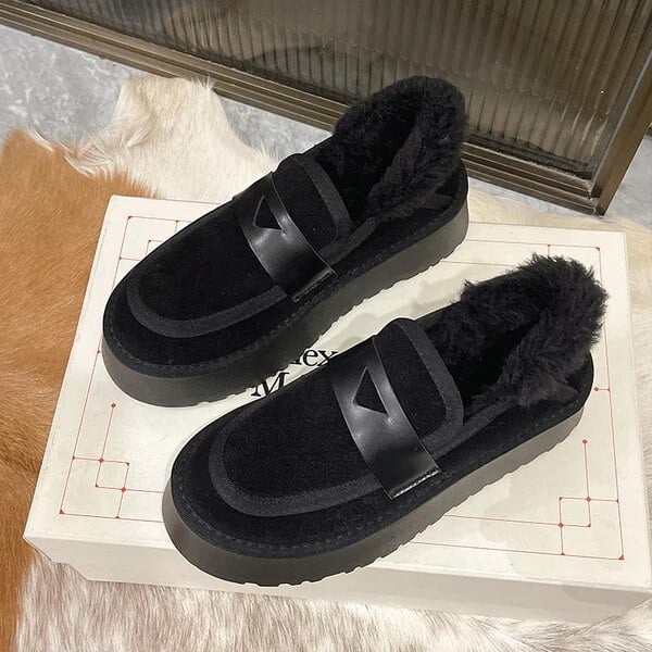 Shoes Plush Slippers For Adults Low Loafers Cover Toe Winter Footwear ...