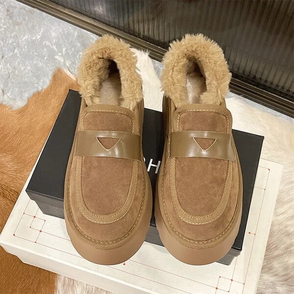 Shoes Plush Slippers For Adults Low Loafers Cover Toe Winter Footwear ...