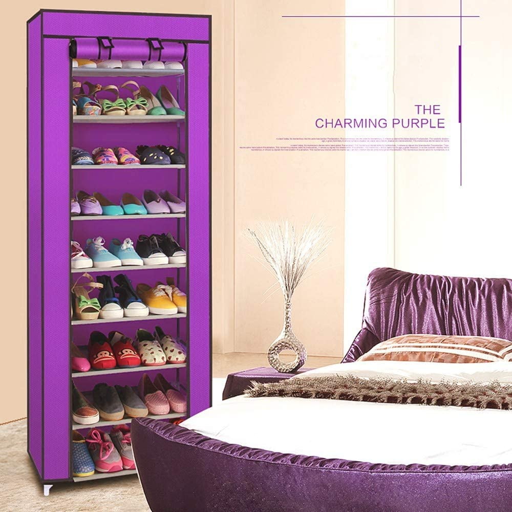 Shoes Rack with Cover, paproos 10 Tier Shoes Organizer, Fabric Sneaker ...