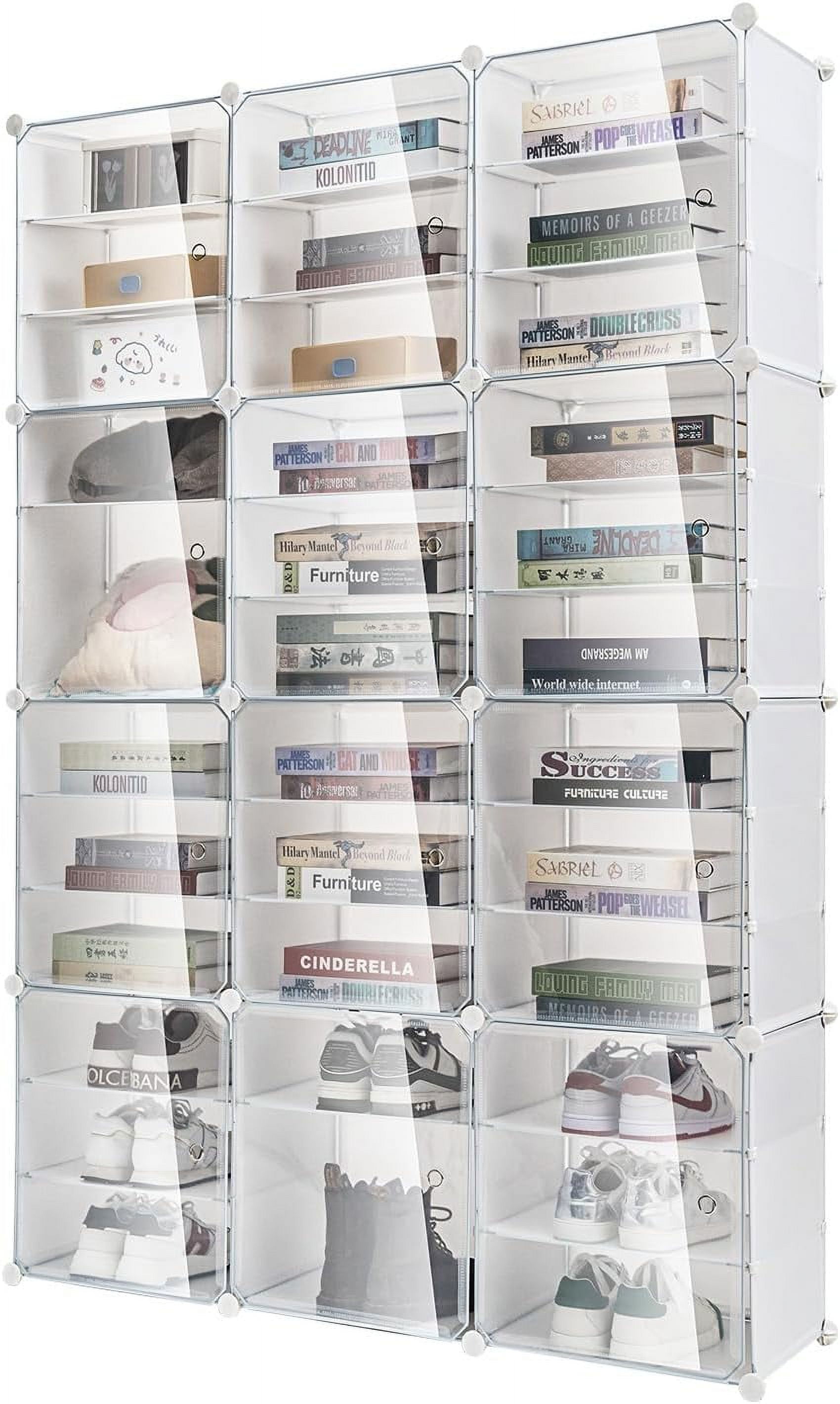 Shoes Rack Storage Drawer 12 Tier Clear Plastic Sneaker Display Case 72 ...