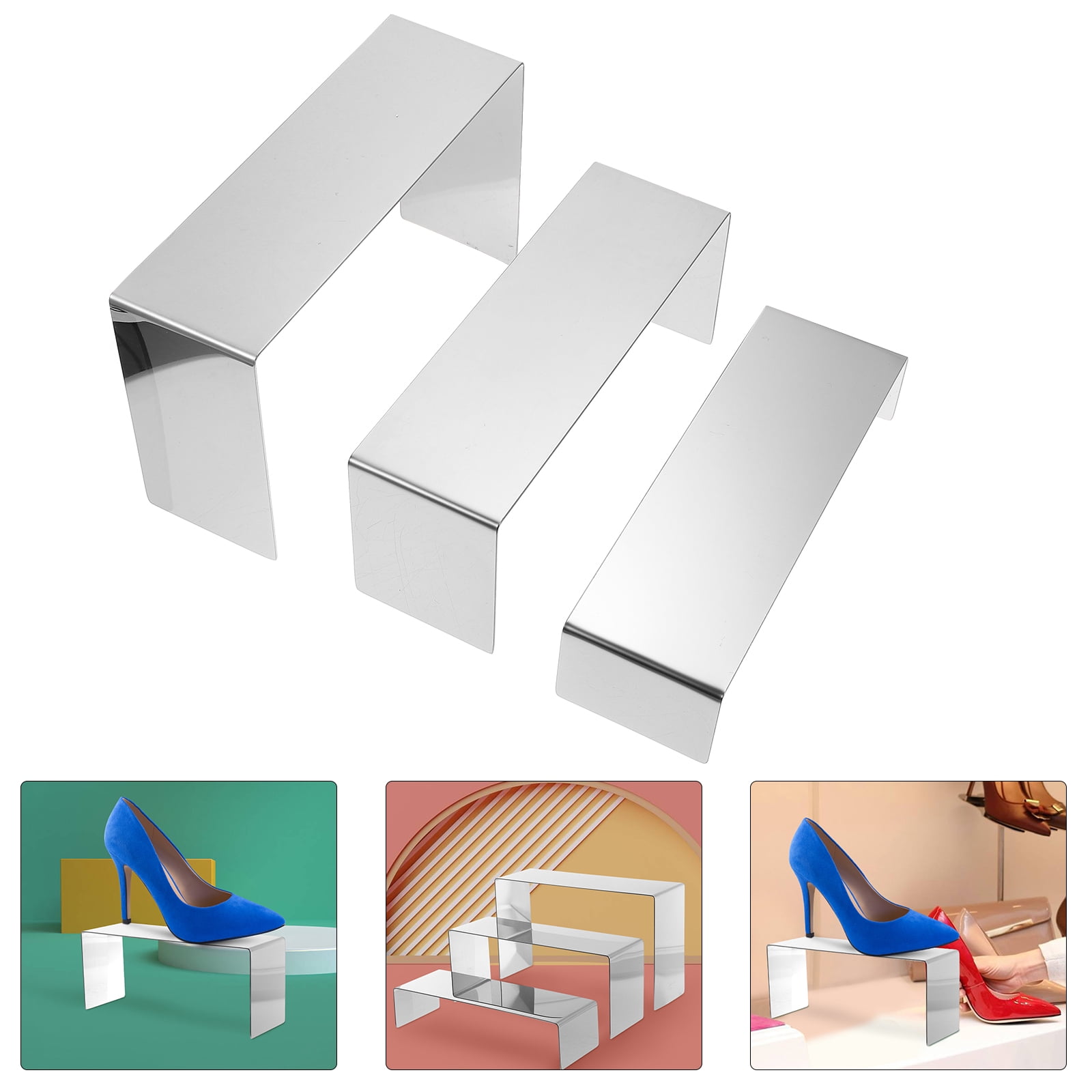 Shoes Shelf, 3Pcs Stainless Steel Shoes Rack Shopping Mall Window Shoes ...