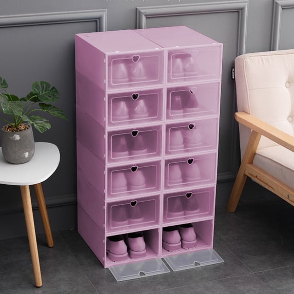 Shoes Storage Box with Flip Lip, Clear Plastic Stackable Shoe Organizer ...