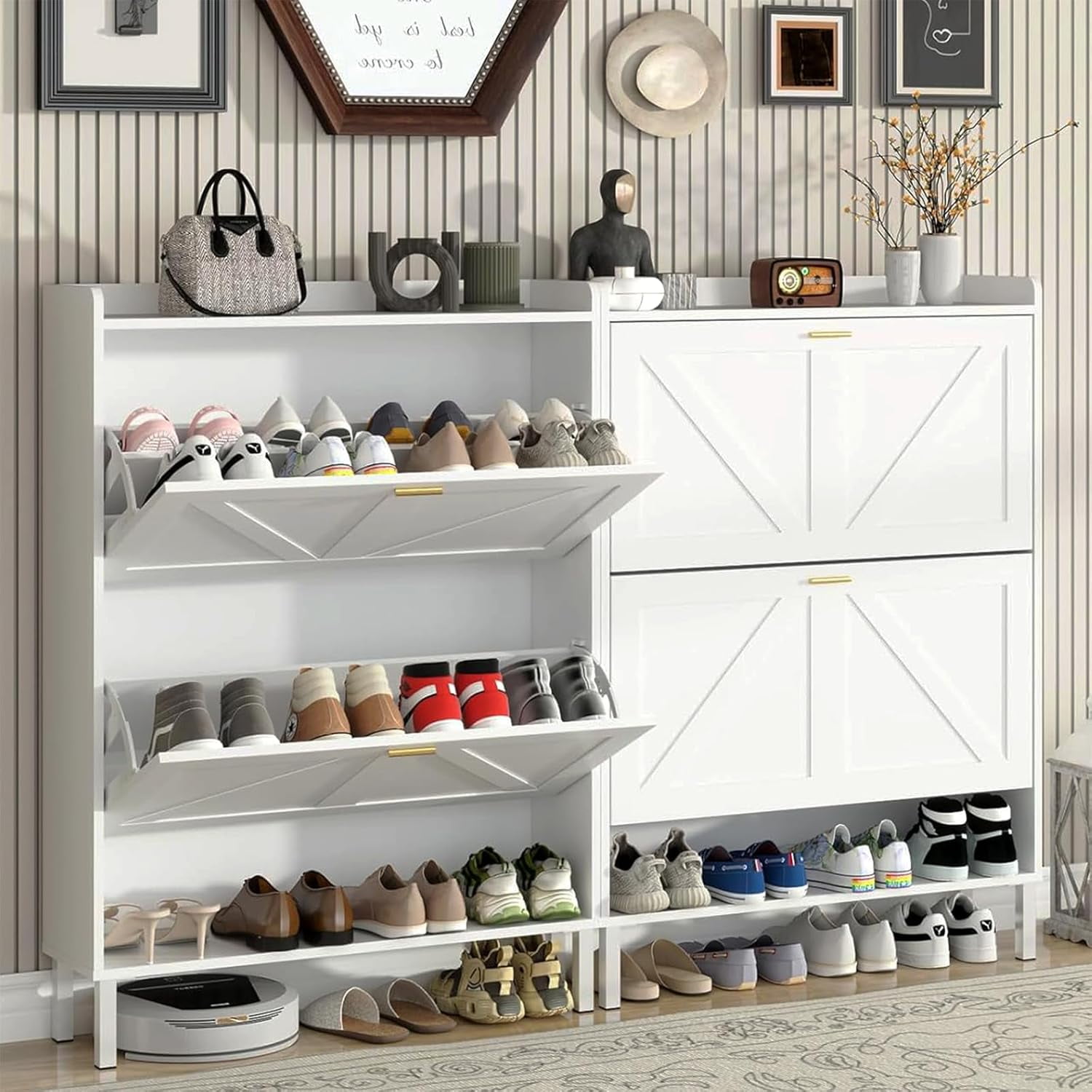 Shoes Storage Cabinet for 48 Pairs & Size 13 - Entryway Farmhouse ...