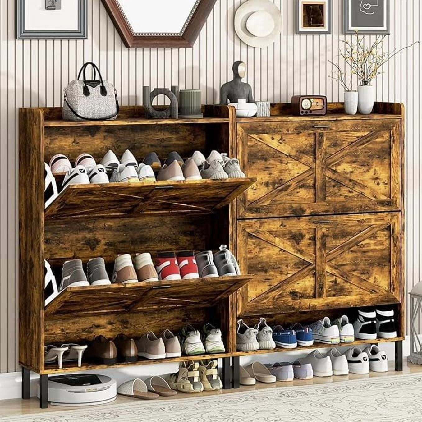 Shoes Storage Cabinet – Entryway Farmhouse Shoe Organizer with Flip ...