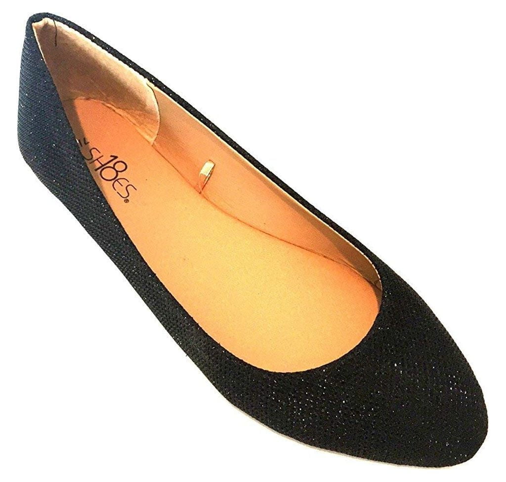 Shoes8teen Womens Ballerina Ballet Flat Shoes 8600 Black Glitter 9 ...
