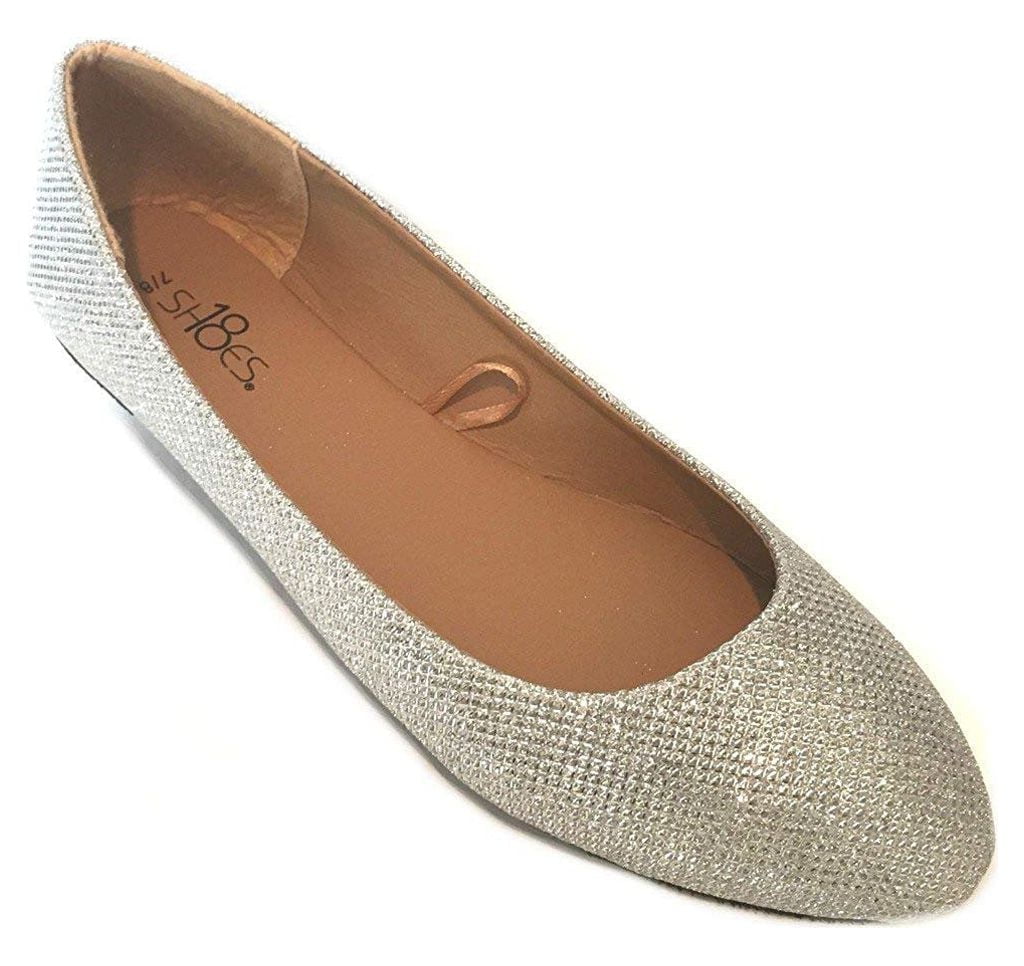 Shoes8teen Womens Ballerina Ballet Flat Shoes 8600 Silver Glitter 10 ...