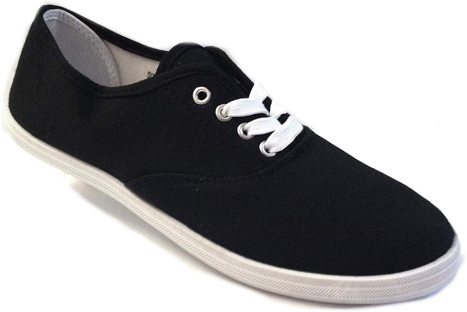 Shoes8teen Womens Canvas Shoes Lace up Sneakers 324 Black/White 8 ...