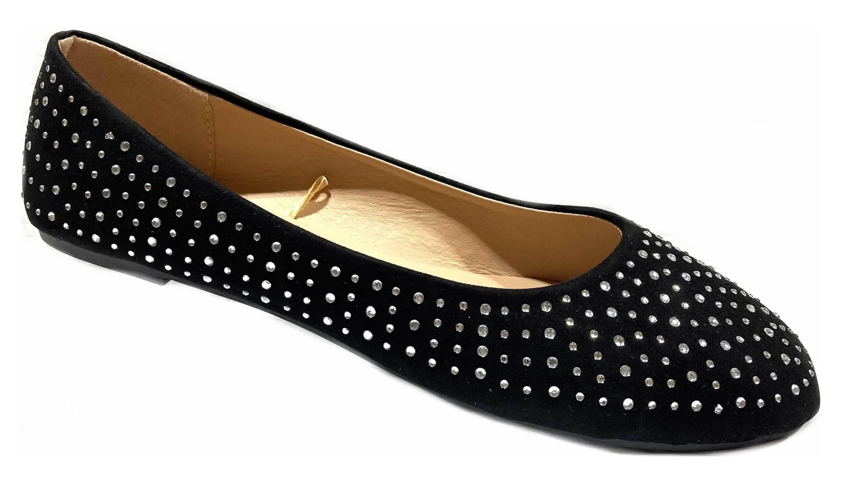 Shoes8teen Womens Faux Suede Rhinestone Ballet Flats, Comfortable, Slip ...