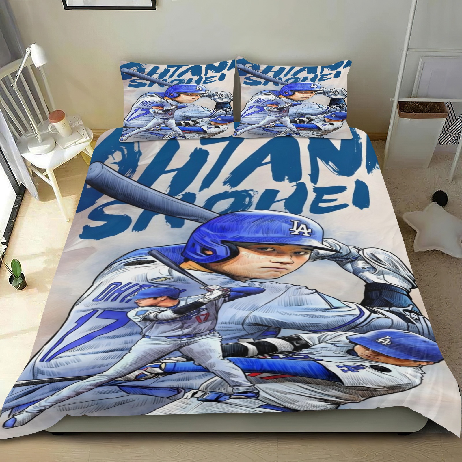Shohei Ohtani Bed Comforter Set 3 Pieces has an iconic print,One duvet ...