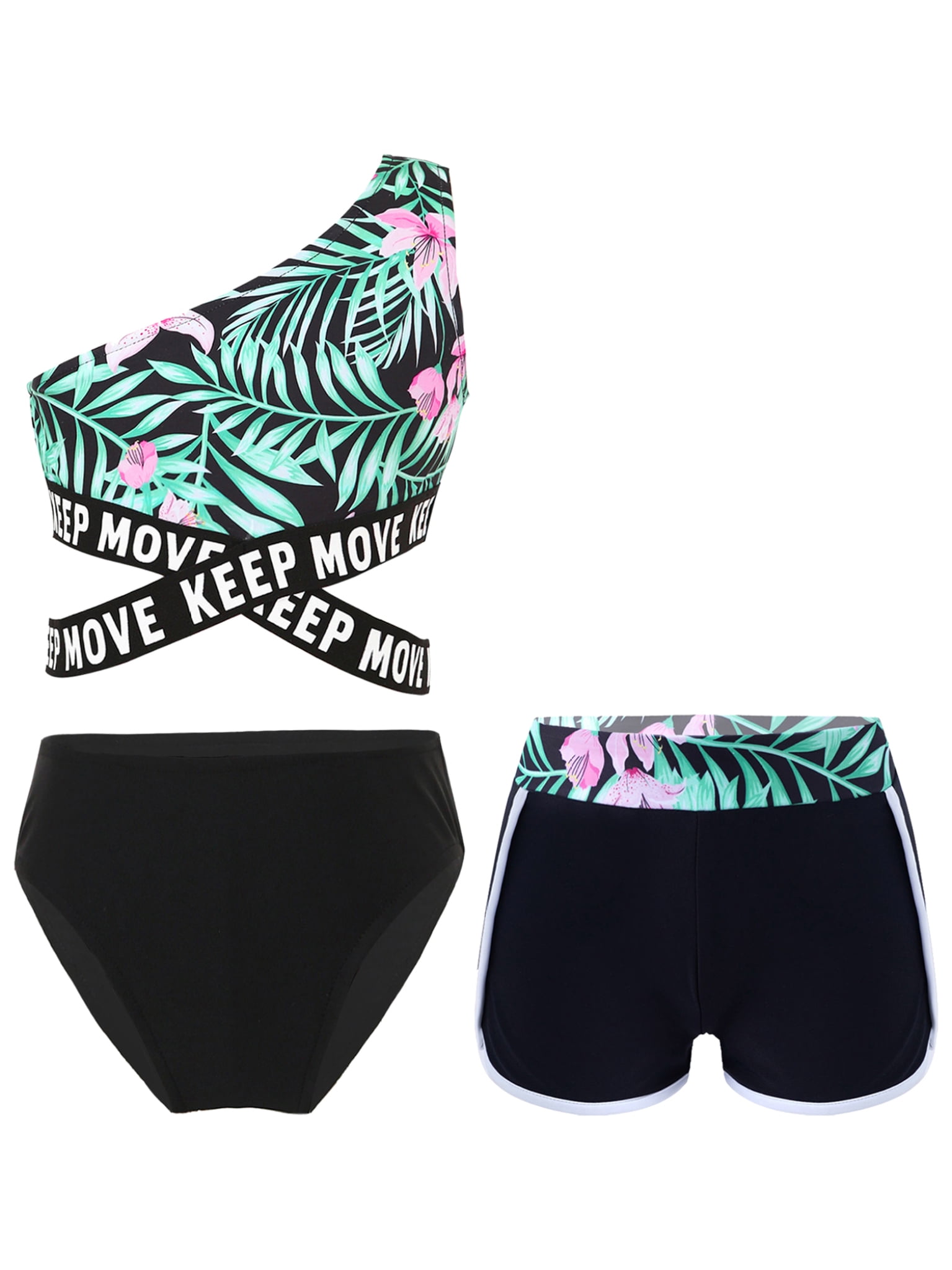 Sholeno 3 Pcs Swimsuit for Kids Girls One Shoulder Swim Top with Briefs ...