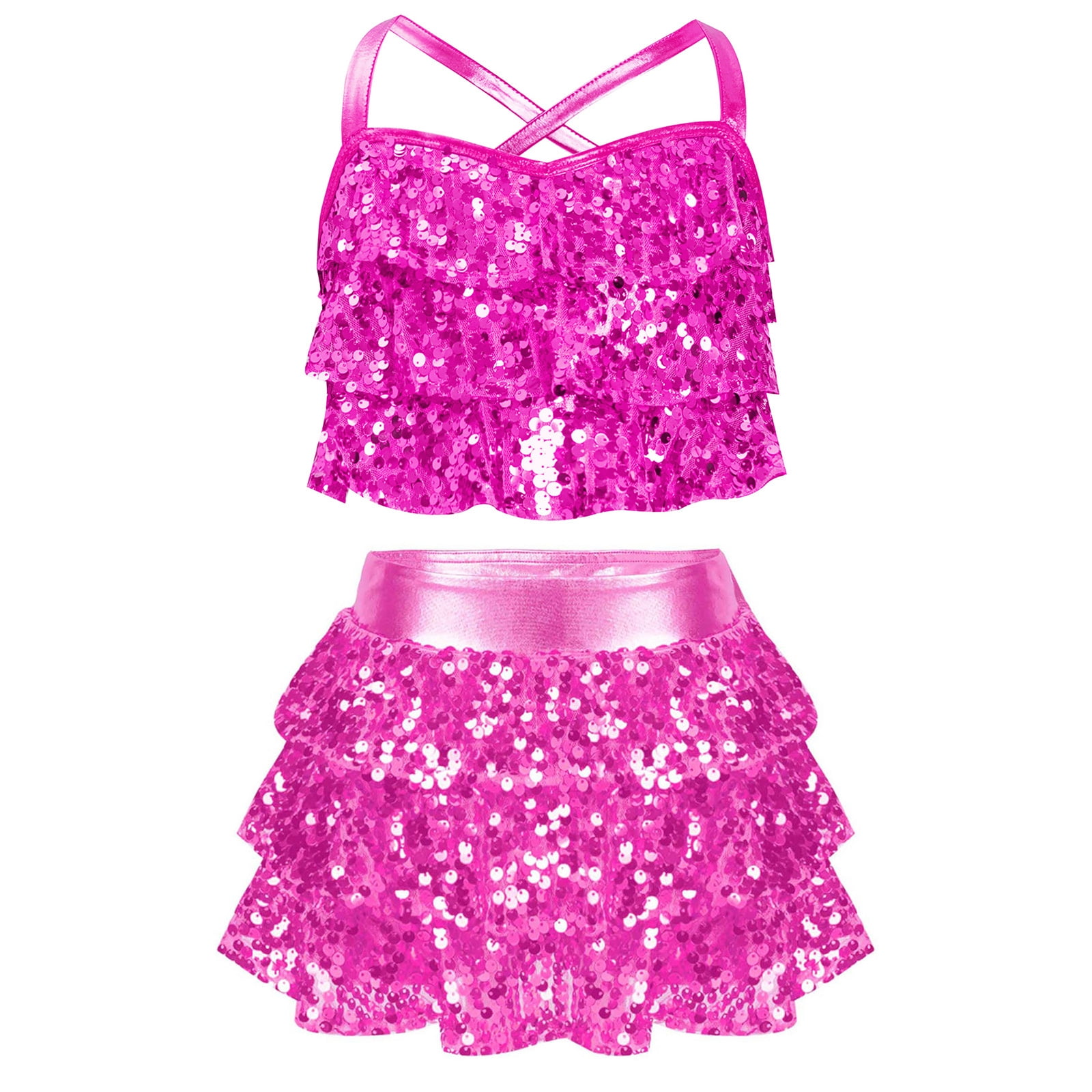 Sholeno Children Girls Sparkly Jazz Hip Hop Dance Clothes Crop Top ...