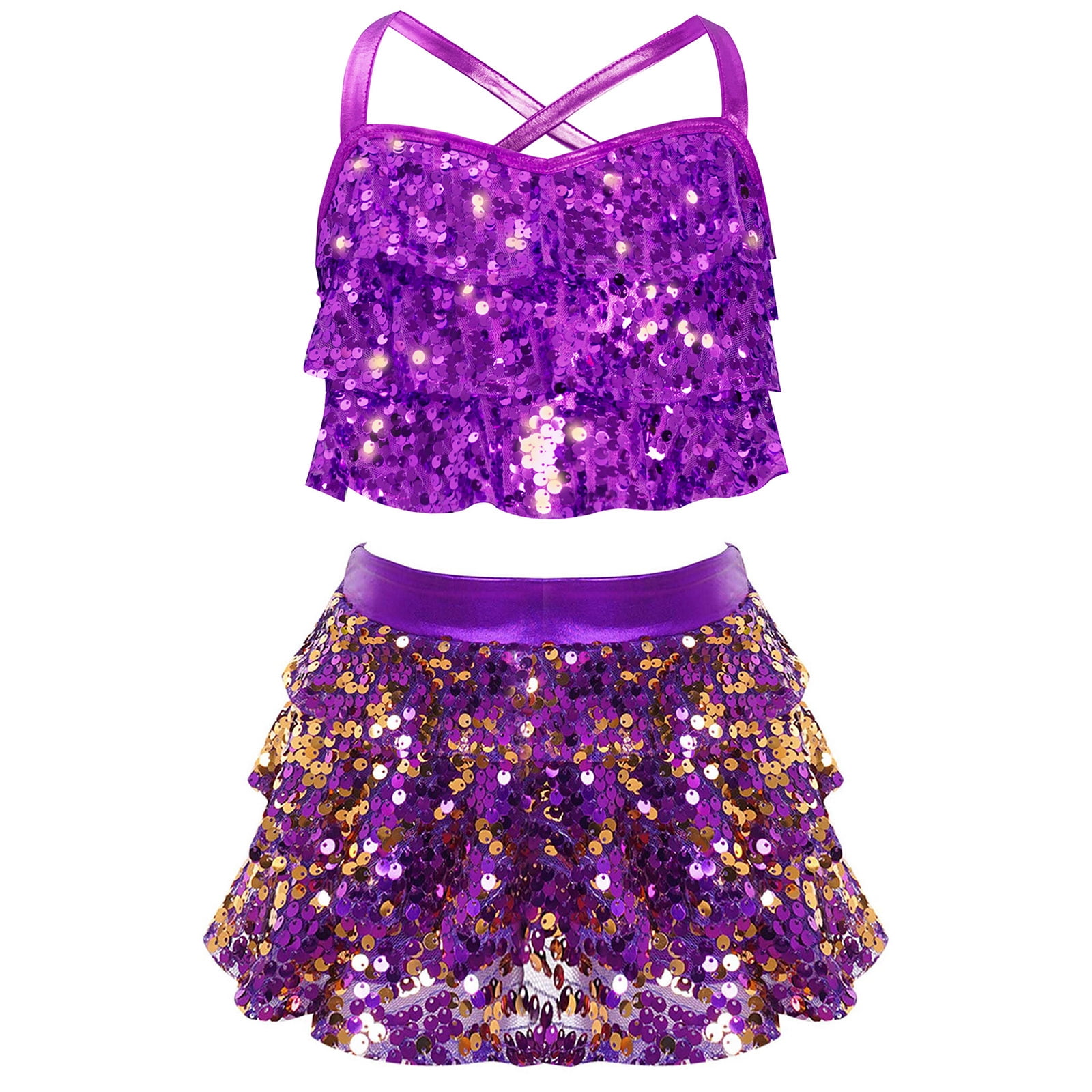 Sholeno Children Girls Sparkly Jazz Hip Hop Dance Clothes Crop Top ...