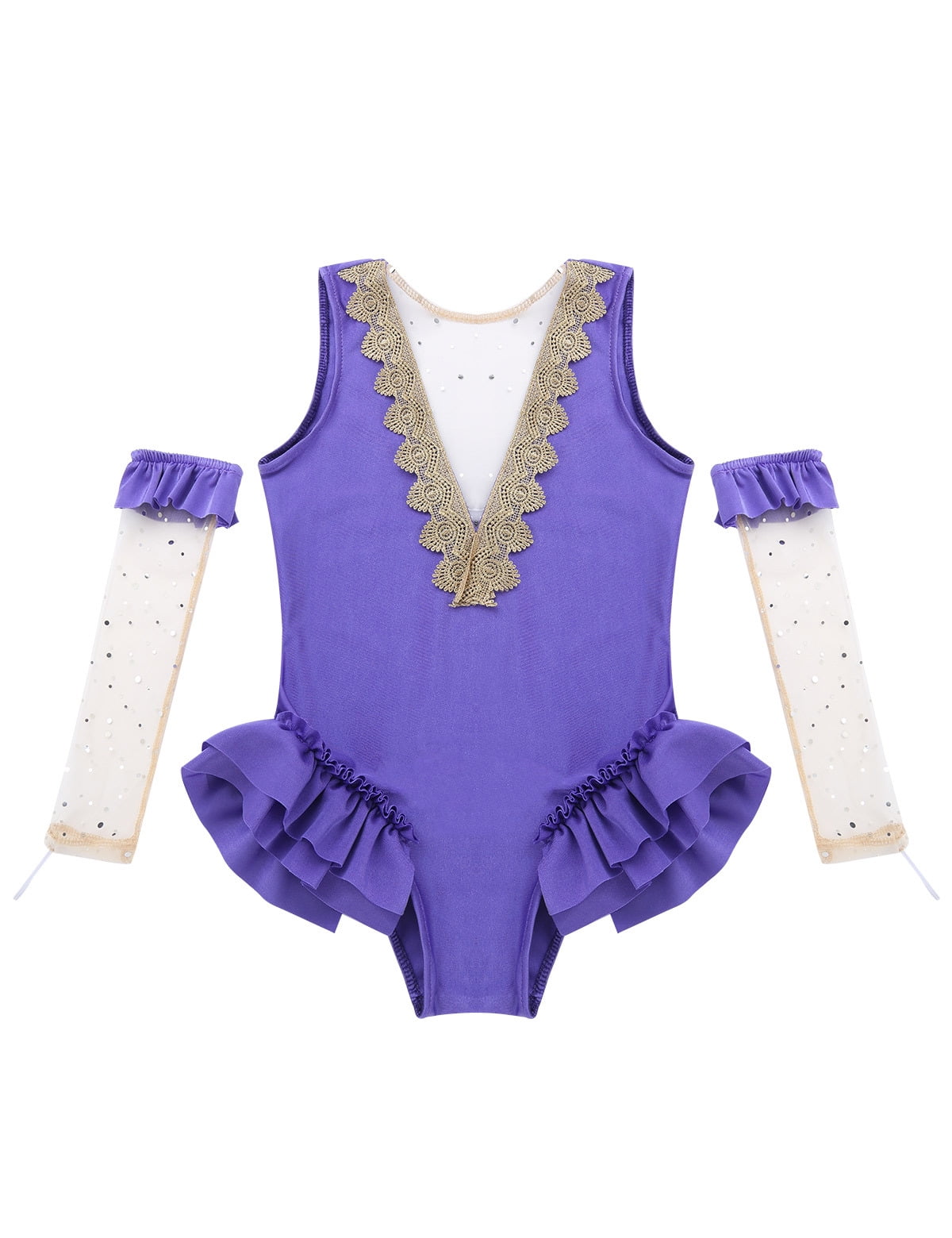 Sholeno Girls Acrobat Circus Show Costume Ruffles Leotard with Arm ...