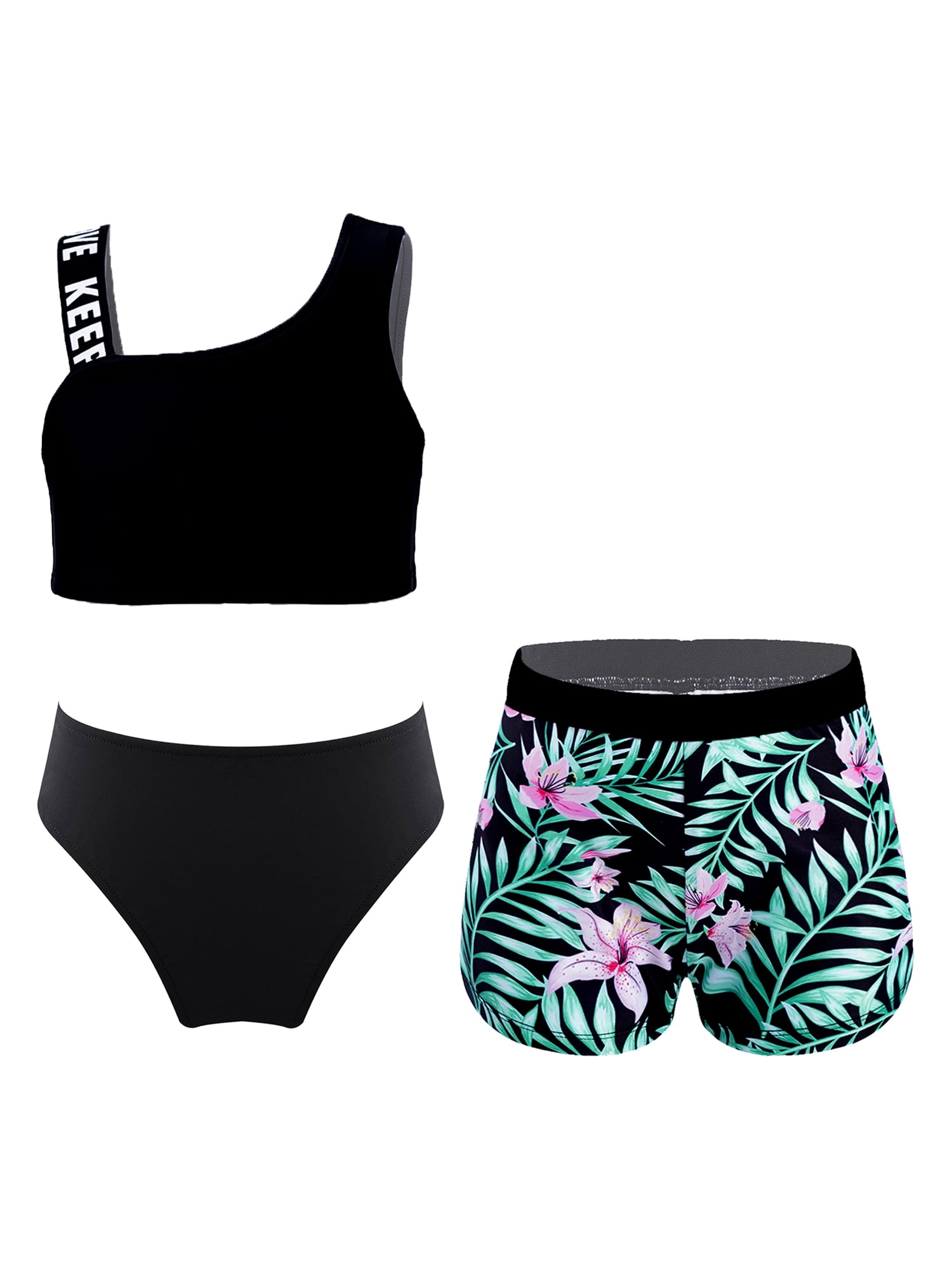 Sholeno Girls Bikini Swimsuit 3 Pieces Bathing Suit with Shorts Hawaii ...