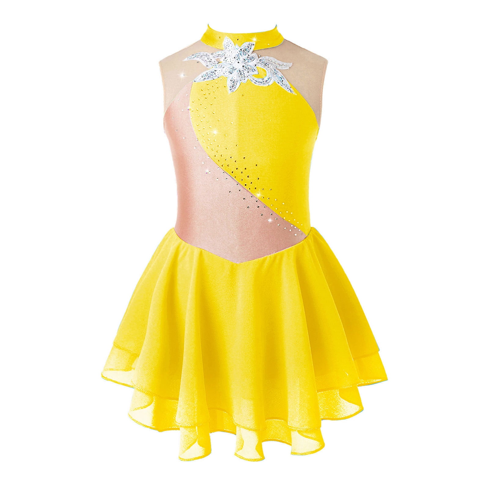 Sholeno Girls Ice Skating Sleeveless Shiny Leotard Dance Dress Tutu ...