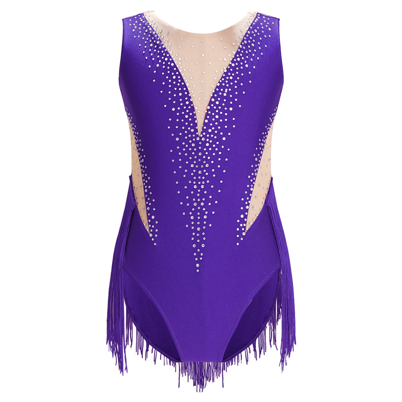 Sholeno Girls Latin Modern Dance Leotard Fringed Tassels Splice Mesh ...