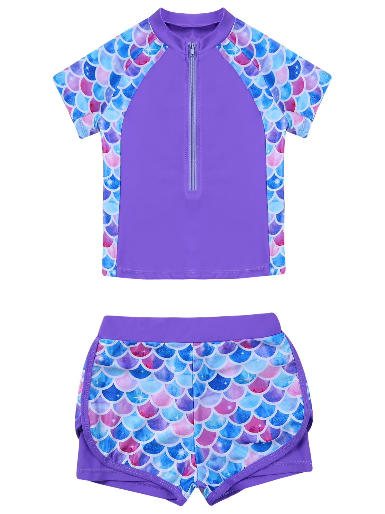Sholeno Girls Rashguard Swimsuits Two Piece Zipper Swim Top with Shorts ...