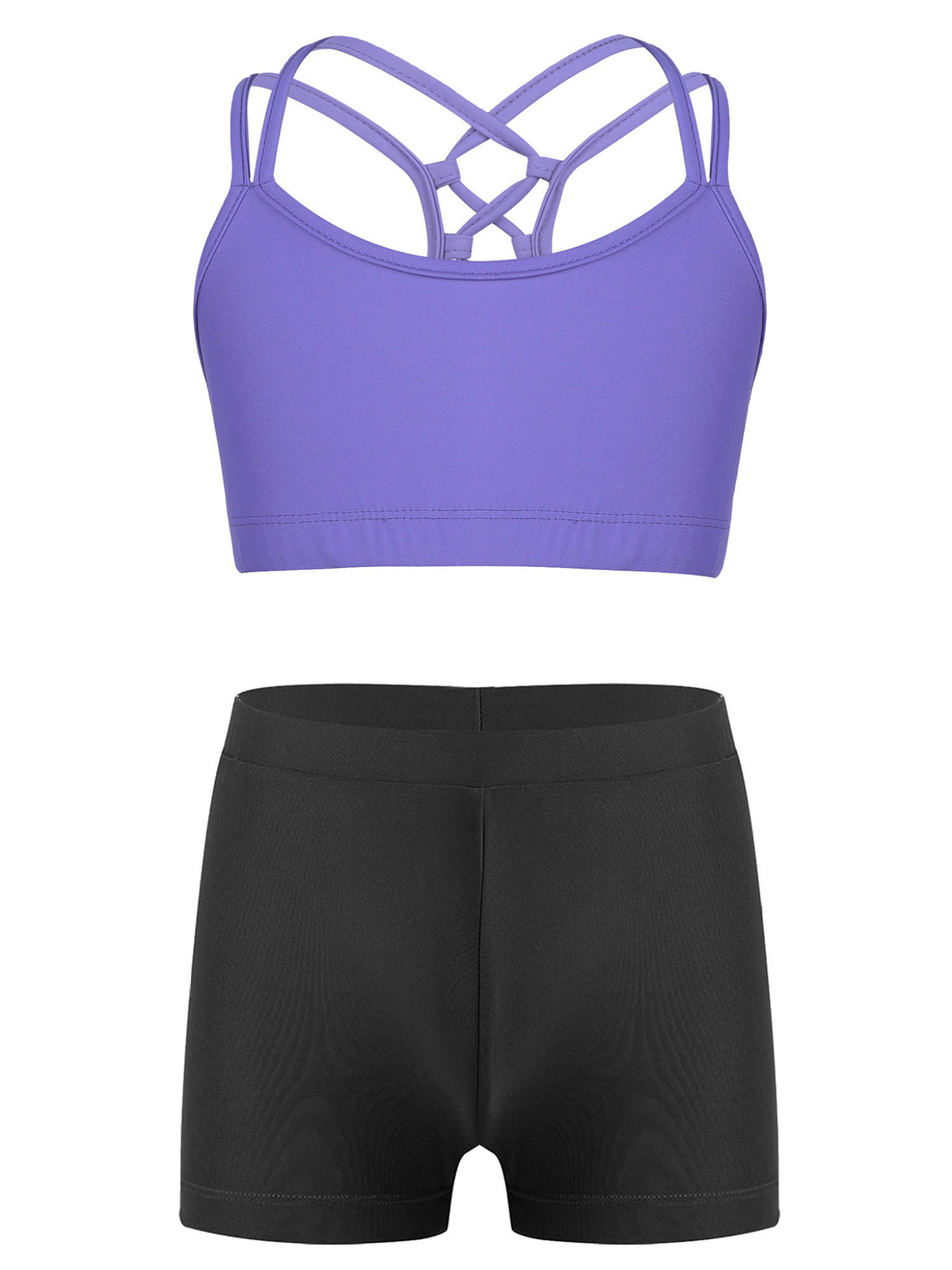 Sholeno Girls Solid Color 2-Piece Gymnastics Dance Sports Outfit Crop ...