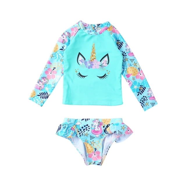 Sholeno Girls Swimsuits 2 Piece Swimwear Long Sleeve UPF50+ Sun ...