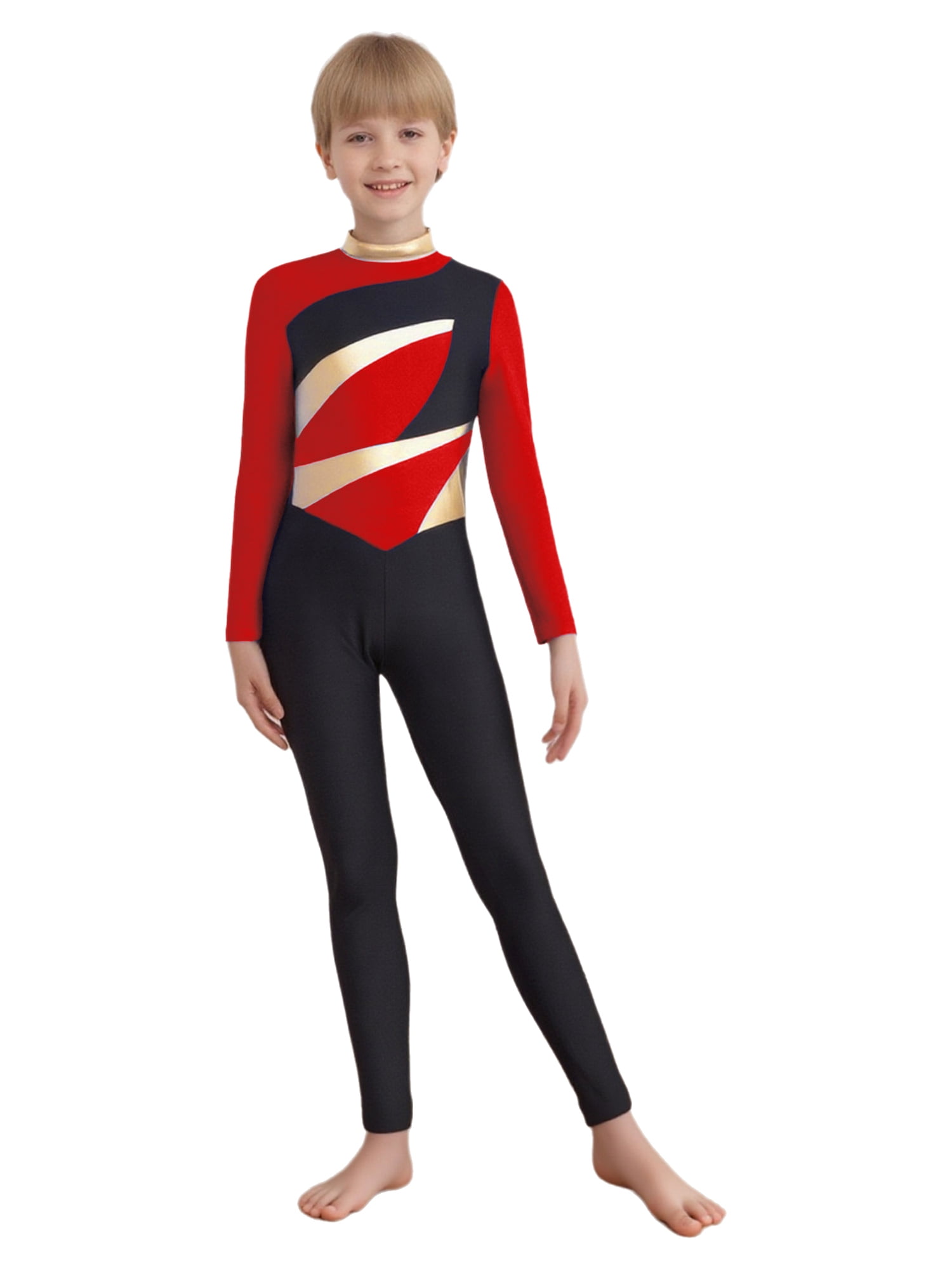 Sholeno Kids Boys Long Sleeve Metallic Turtleneck Unitard Full Body ...