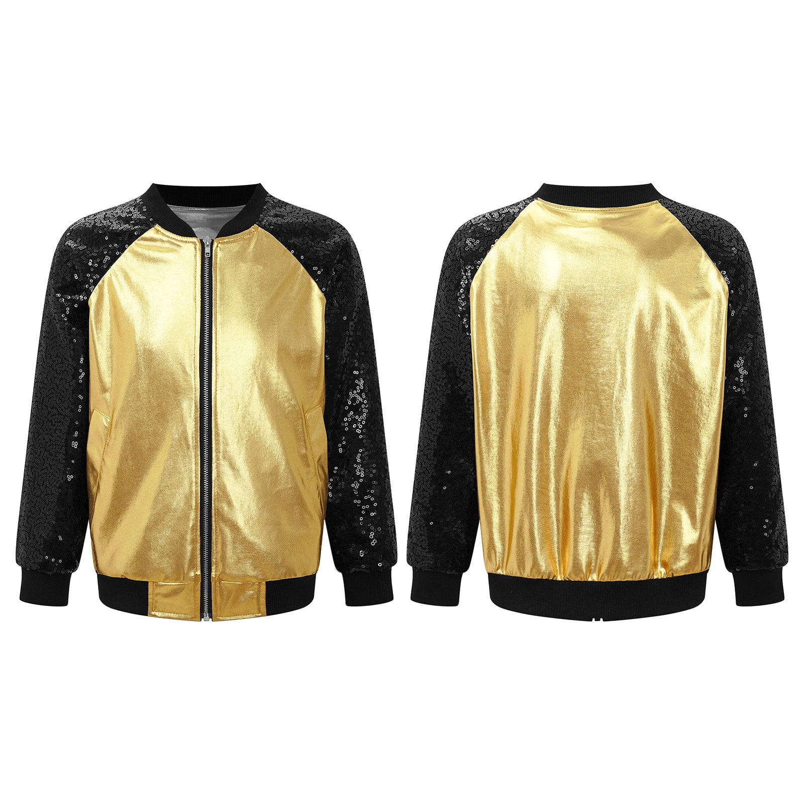 Sholeno Kids Girls Bomber Jacket Shiny Sequin Raglan Long Sleeve Zip Up ...