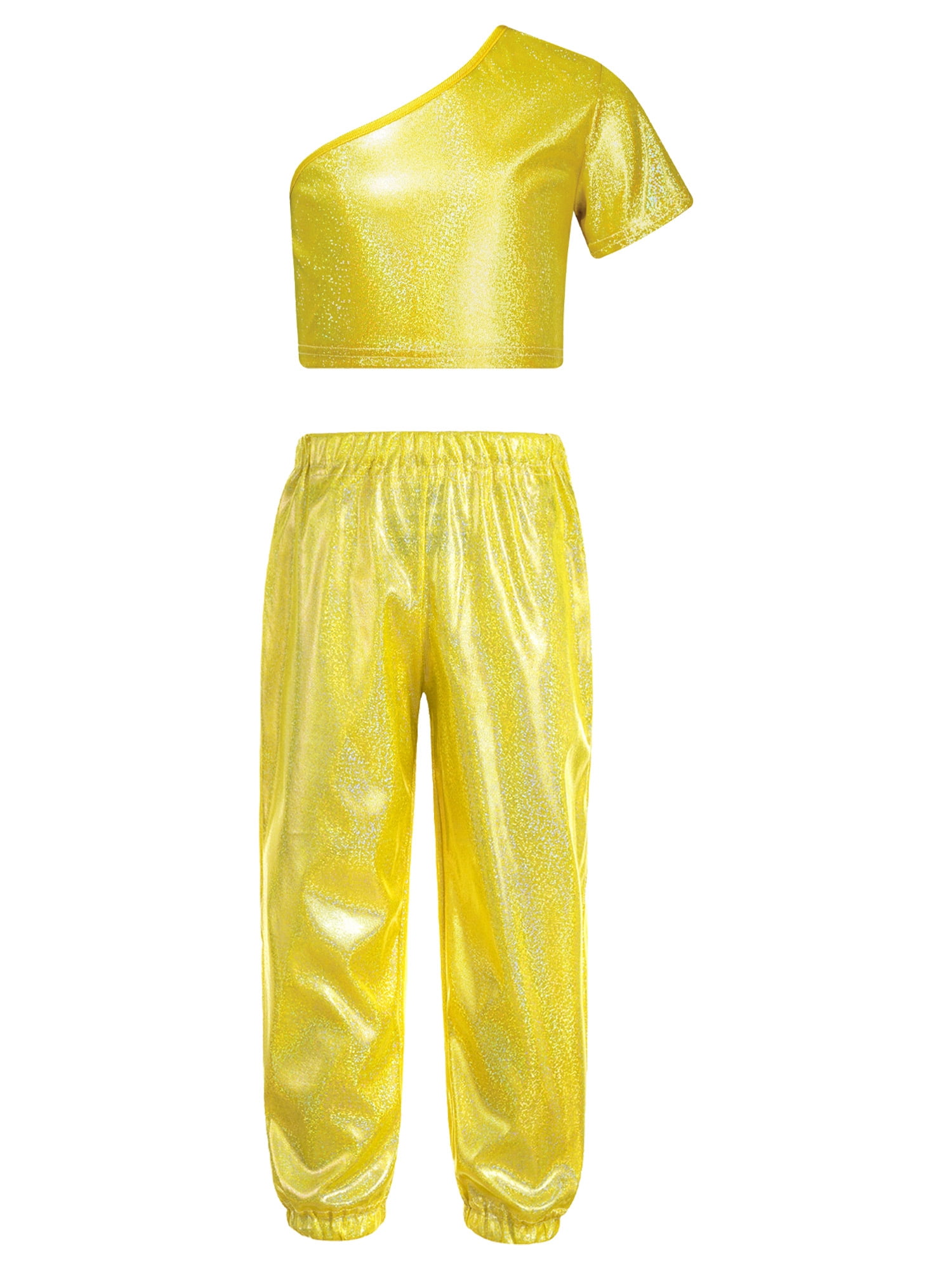 Sholeno Kids Hip Hop Dance Outfit Girls One Shoulder Shirts Shiny ...