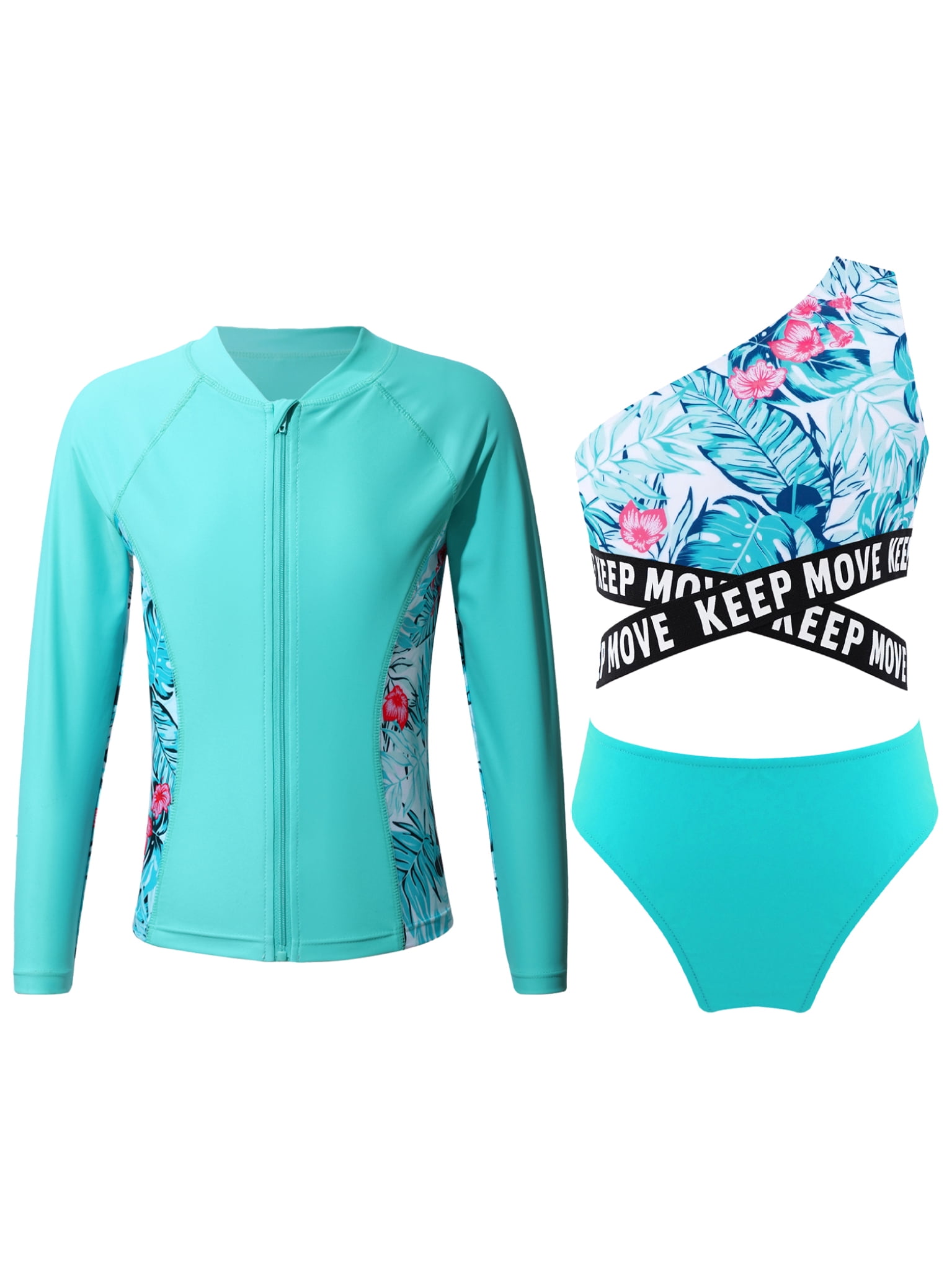 Sholeno Little Girls Swimsuit 3-Piece Bikini Set Rash Guard Set Long ...