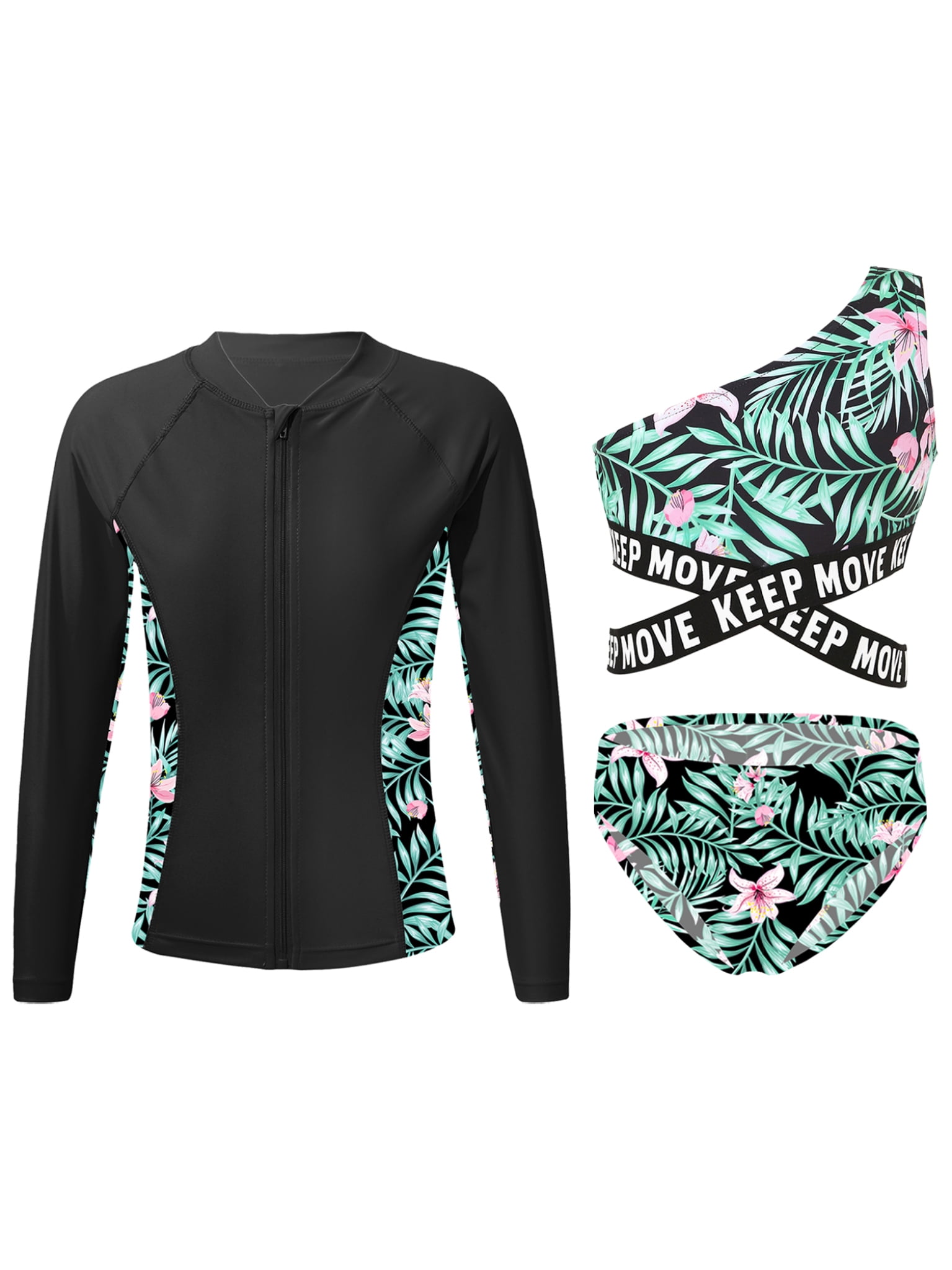 Sholeno Little Girls Swimsuit 3-Piece Bikini Set Rash Guard Set Long ...