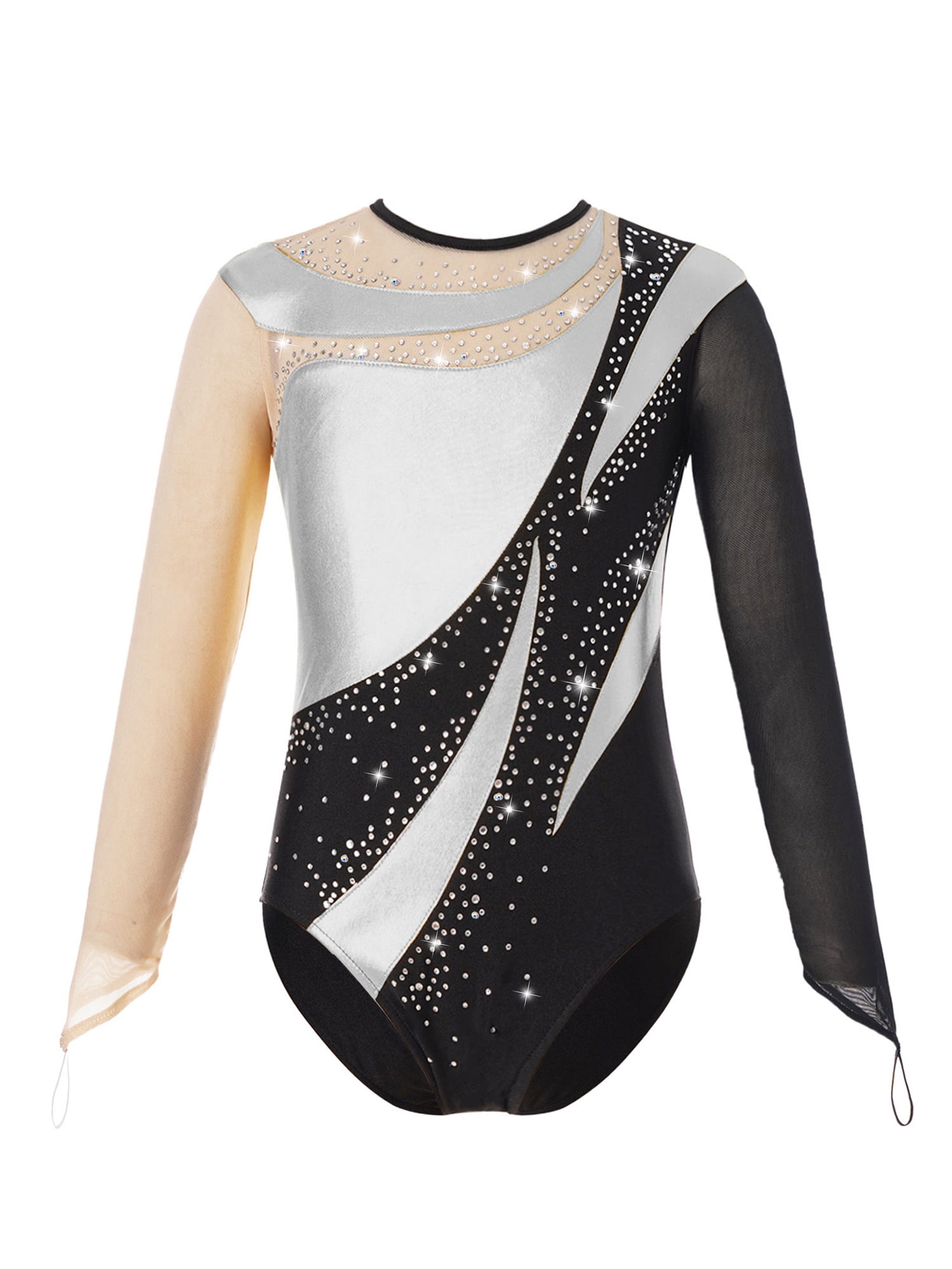 Sholeno Long Sleeve Gymnastic Leotard for Girls Metallic Rhinestone ...