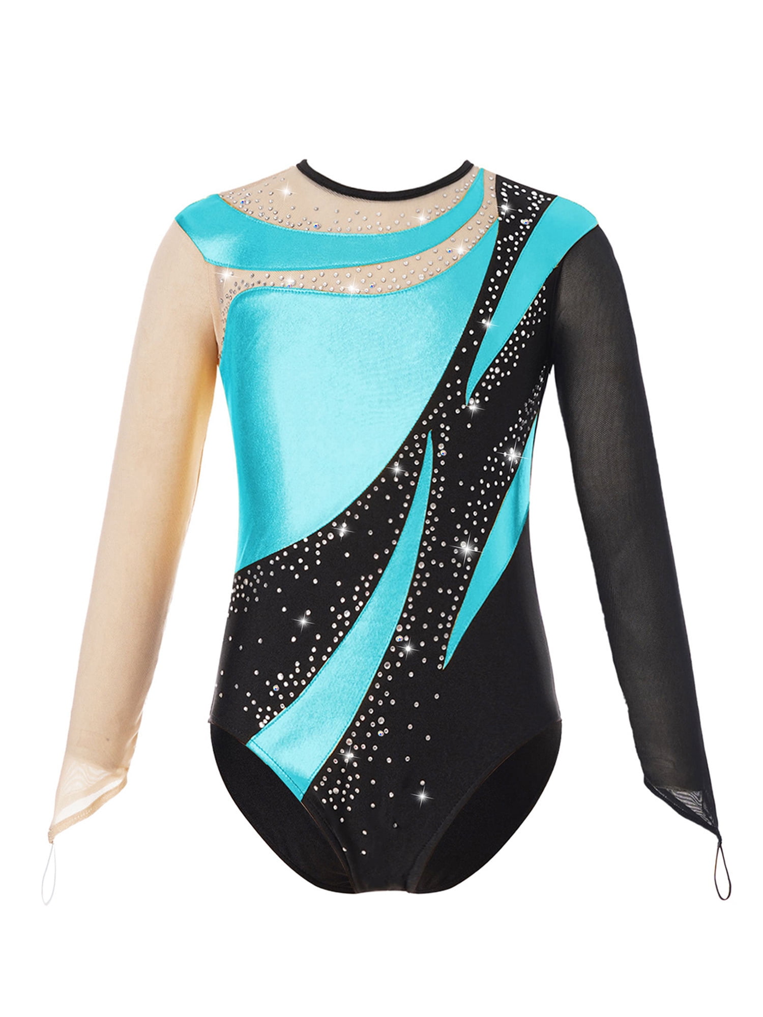Sholeno Long Sleeve Gymnastic Leotard for Girls Metallic Rhinestone ...