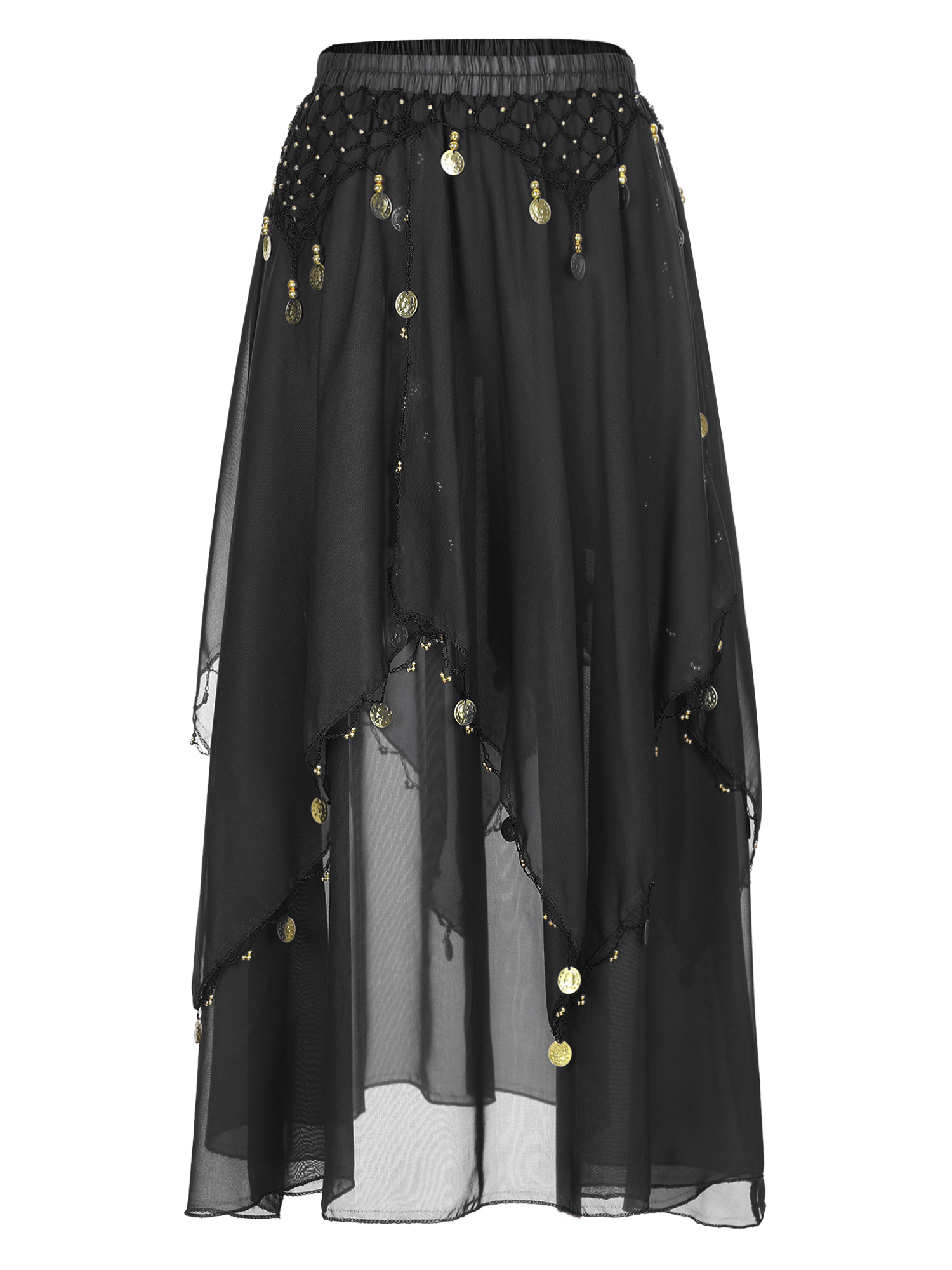 Sholeno Women Asymmetric Sequins Beads Chiffon Belly Dance Skirt Folk ...
