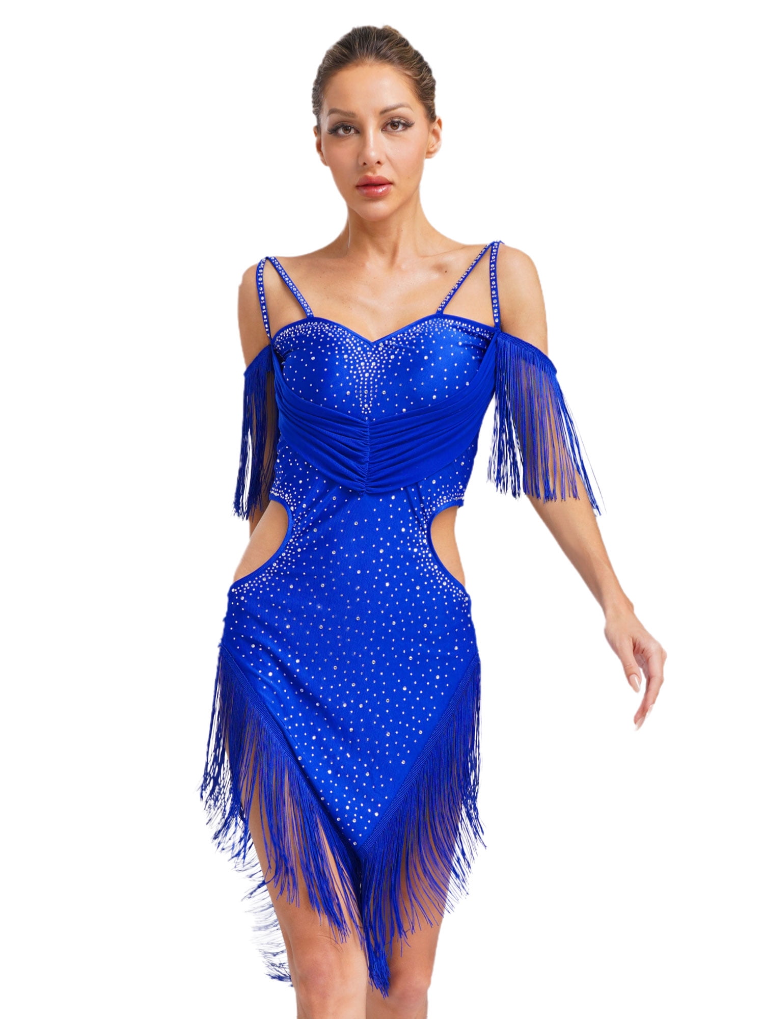 Sholeno Women Fringe Latin Dance Dress Irregular Rumba Tango Salsa ...