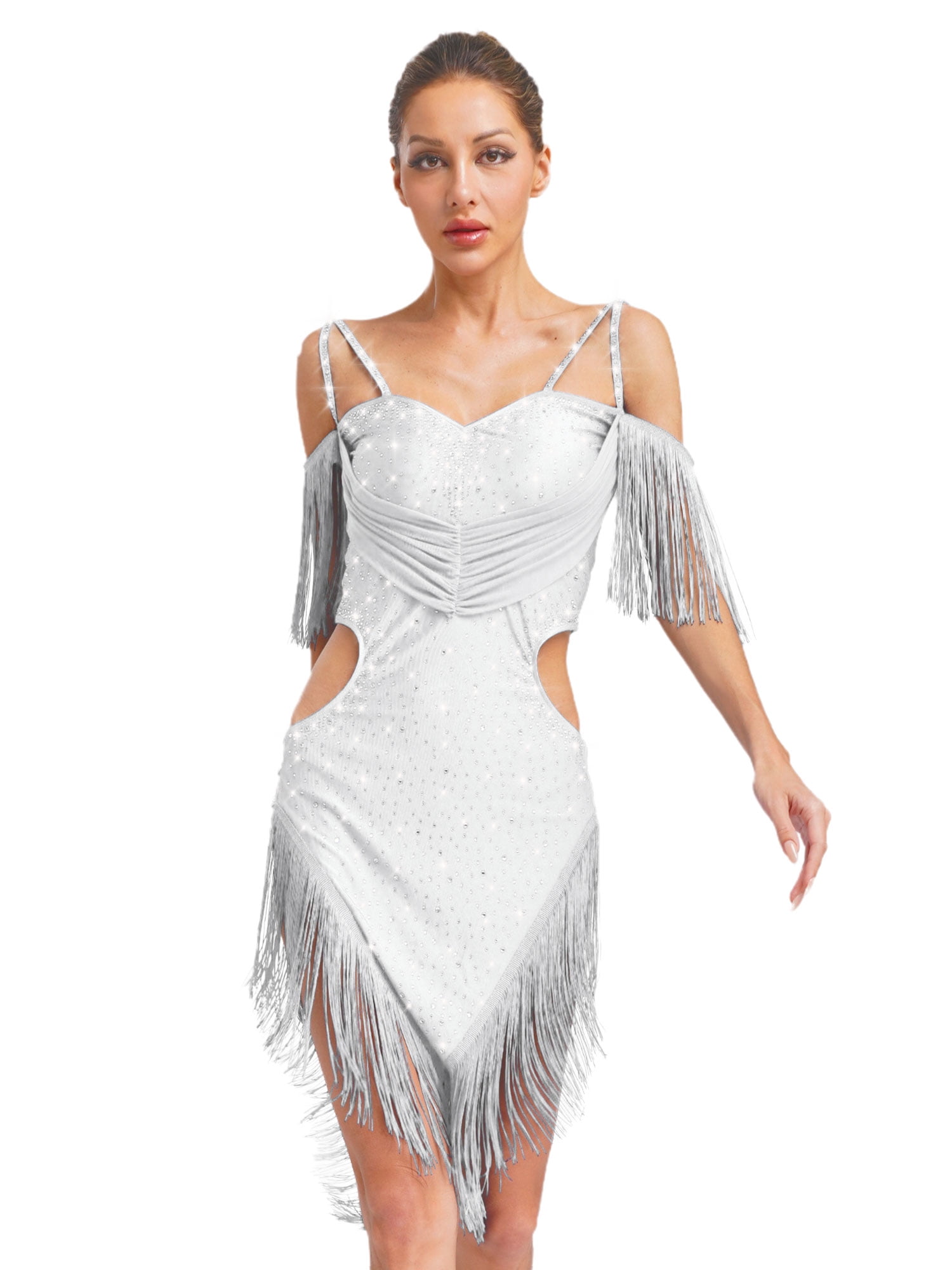 Sholeno Women Fringe Latin Dance Dress Irregular Rumba Tango Salsa ...