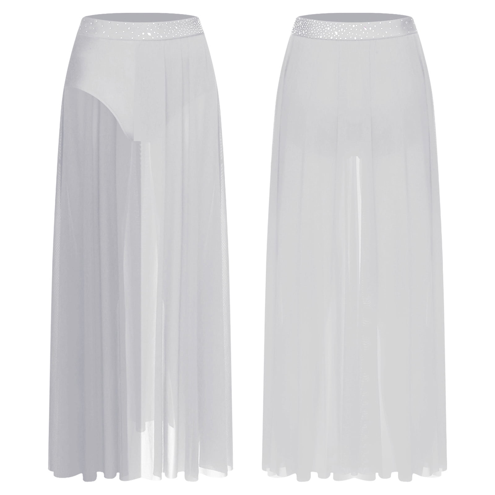 Sholeno Women Sheer Chiffon Long Dance Skirt for Belly Ballet Dancing ...